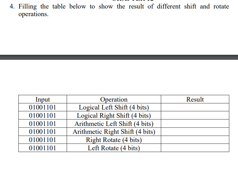 Solved 4. Filling the table below to show the result of | Chegg.com
