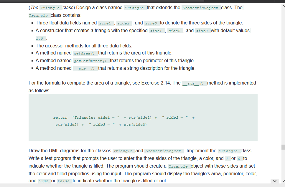 Solved (The Triangle class) Design a class named Triangle | Chegg.com