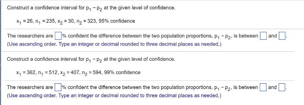 Solved Construct a confidence interval for p1P2 at the given | Chegg.com