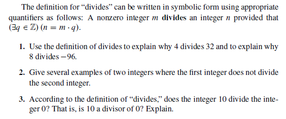 Solved The definition for "divides" can be written in | Chegg.com