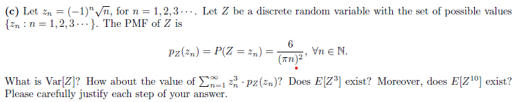 Solved n a (c) Let zn = (-1)" /n, for n = 1,2,3.... Let Z be | Chegg.com