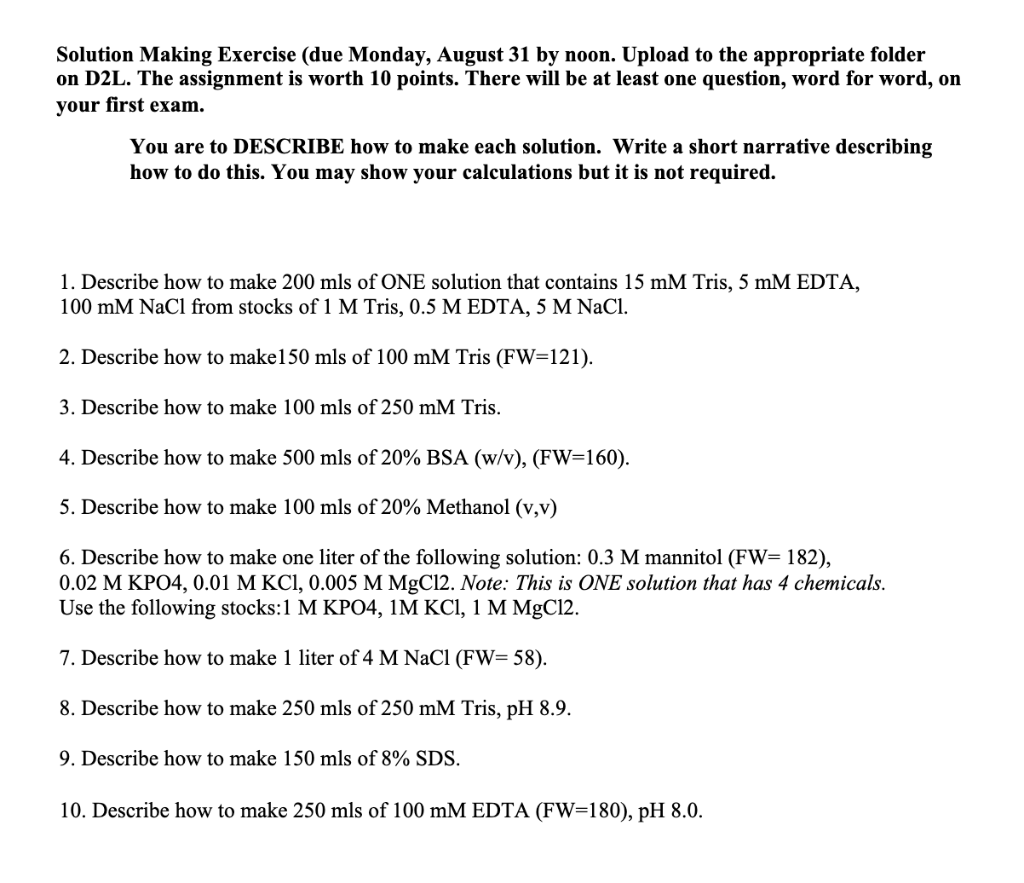 Solved Example: Question - You have 5 M NaCl. Need 100 mL | Chegg.com