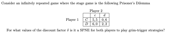 Solved с Consider an infinitely repeated game where the | Chegg.com