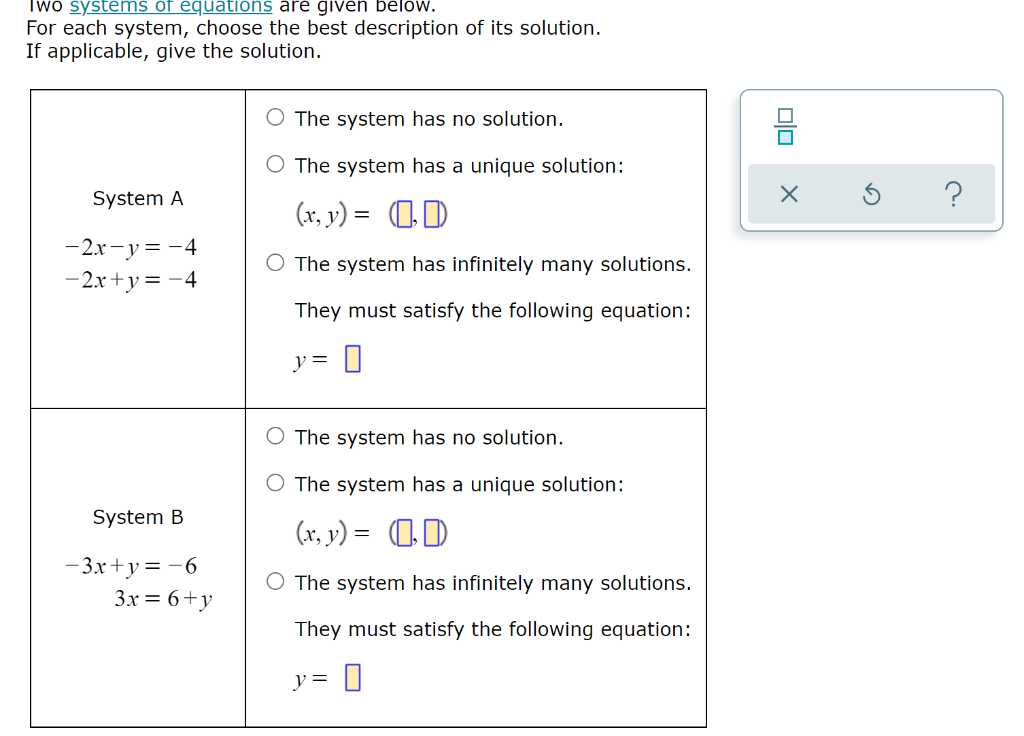 Solved Two systems of equations are given below. For each | Chegg.com