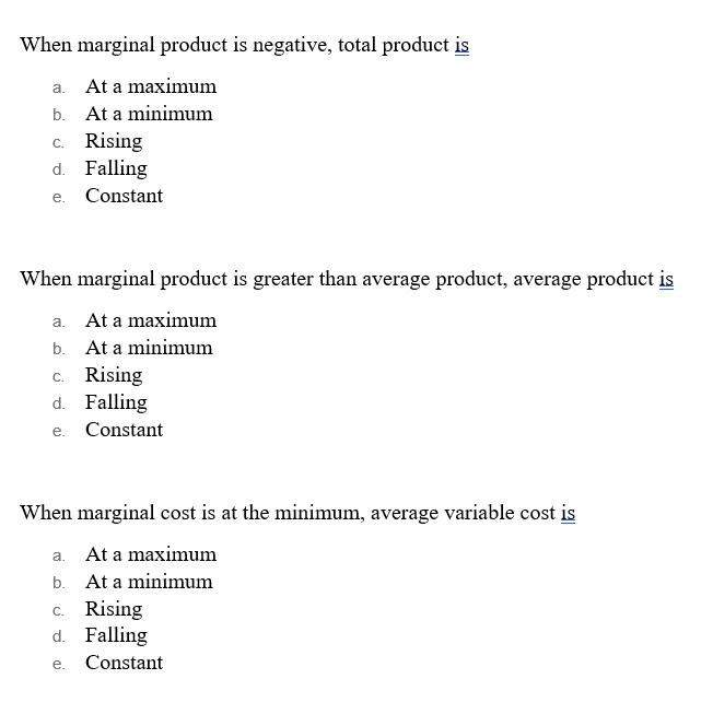 Solved When marginal product is negative, total product is | Chegg.com