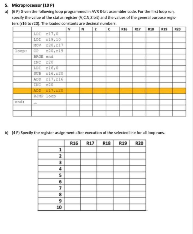 Solved 5. ﻿Microprocessor ( 10 ﻿P ) ﻿a) (6 ﻿P) ﻿Given the | Chegg.com