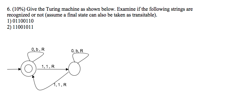 Solved 6. (10%) Give the Turing machine as shown below. | Chegg.com