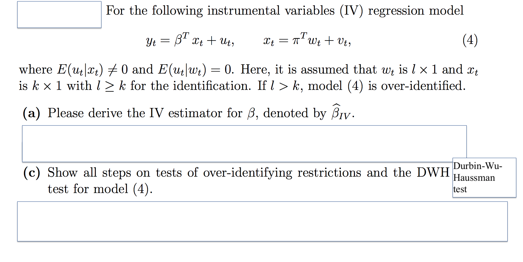 Solved For the following instrumental variables (IV) | Chegg.com