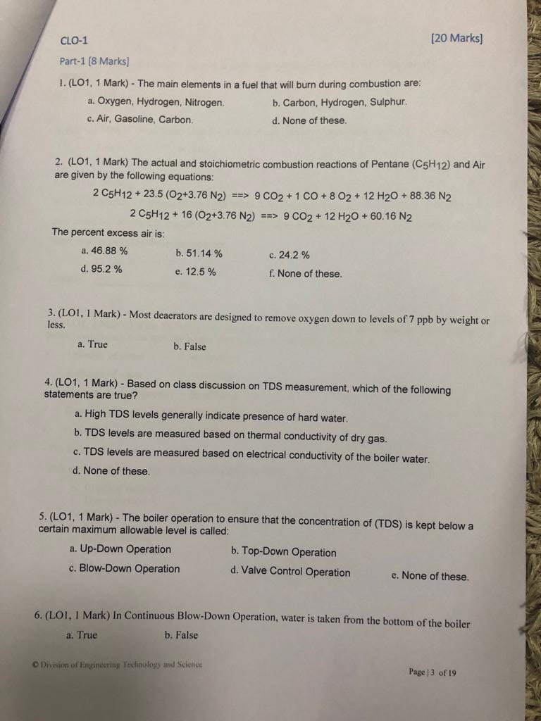 Solved [20 Marks] CLO-1 Part-1 [8 Marks 1.(101, 1 Mark) - | Chegg.com