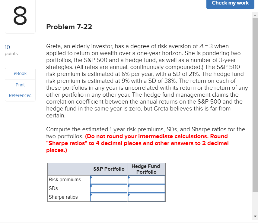 Solved Check my work Problem 7-22 10 points eBook Greta, an | Chegg.com