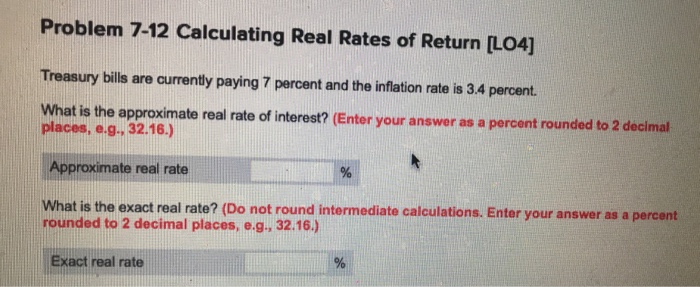Solved Problem 7-12 Calculating Real Rates of Return [LO4] | Chegg.com