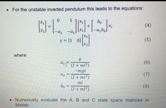 The equation for the inverted pendulum linearized | Chegg.com