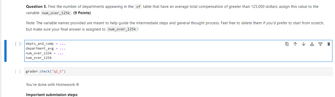 Solved department_ranges = sf.pivot('Organization Group', | Chegg.com