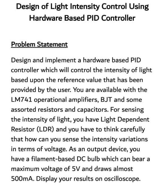 Design of Light Intensity Control Using Hardware | Chegg.com