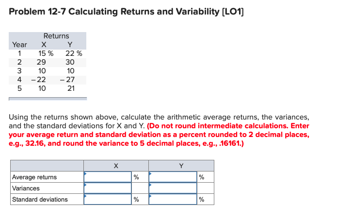 Solved Problem 12-7 Calculating Returns and Variability | Chegg.com