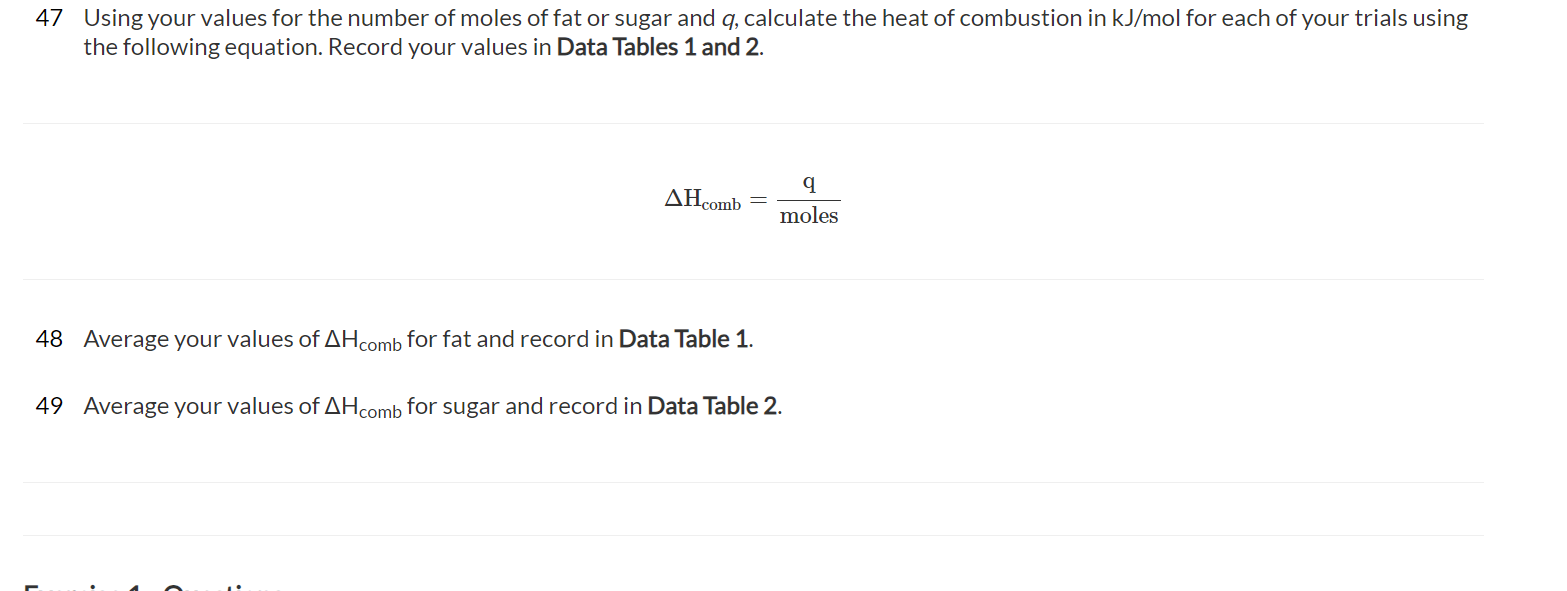 Solved 47 Using your values for the number of moles of fat | Chegg.com
