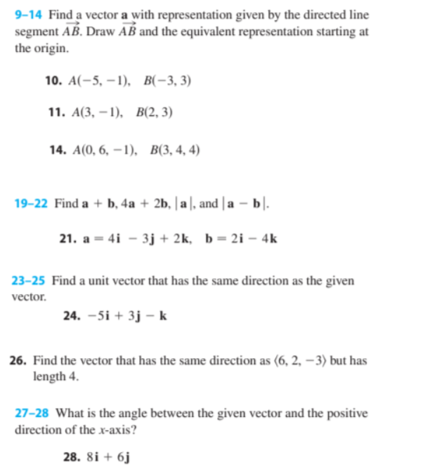 Solved 9-14 Find a vector a with representation given by the | Chegg.com