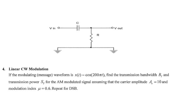 Solved V in O V out Linear CW Modulation If the modulating | Chegg.com
