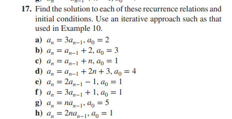 17. Find the solution to each of these recurrence | Chegg.com