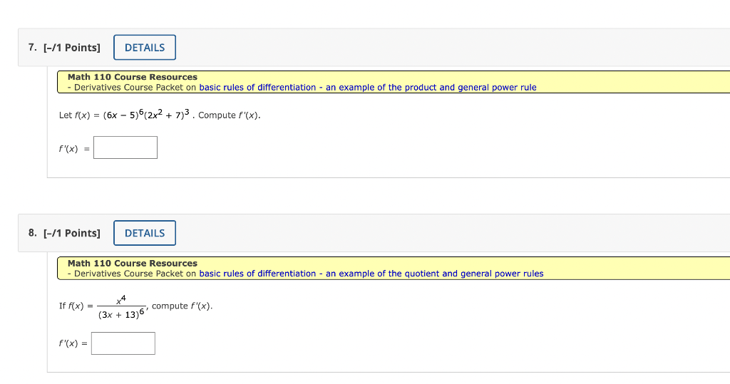 Solved 7. [-/1 Points] DETAILS Math 110 Course Resources | Chegg.com