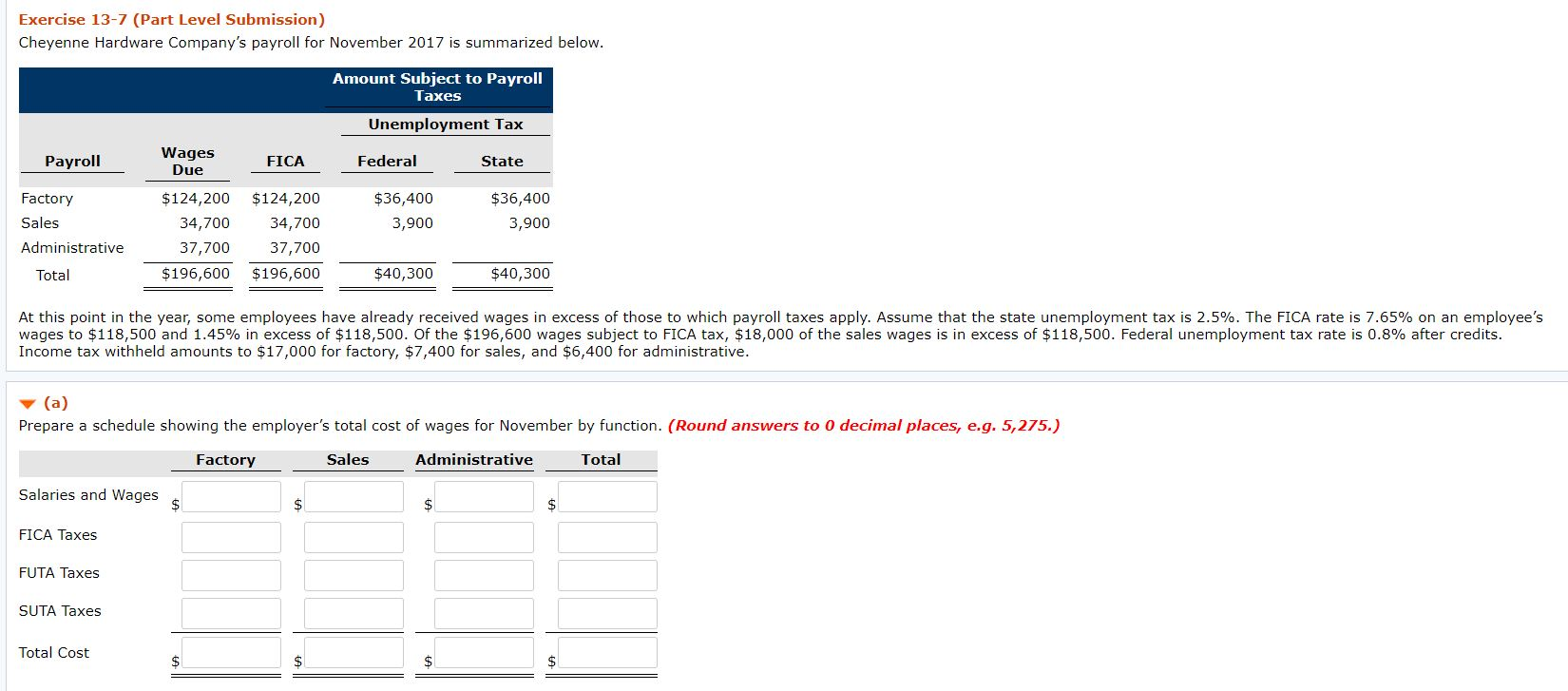 Solved Exercise 13-7 (Part Level Submission) Cheyenne | Chegg.com