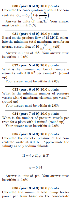Solved 028 (part 1 of 9) 10.0 points Calculate the required | Chegg.com