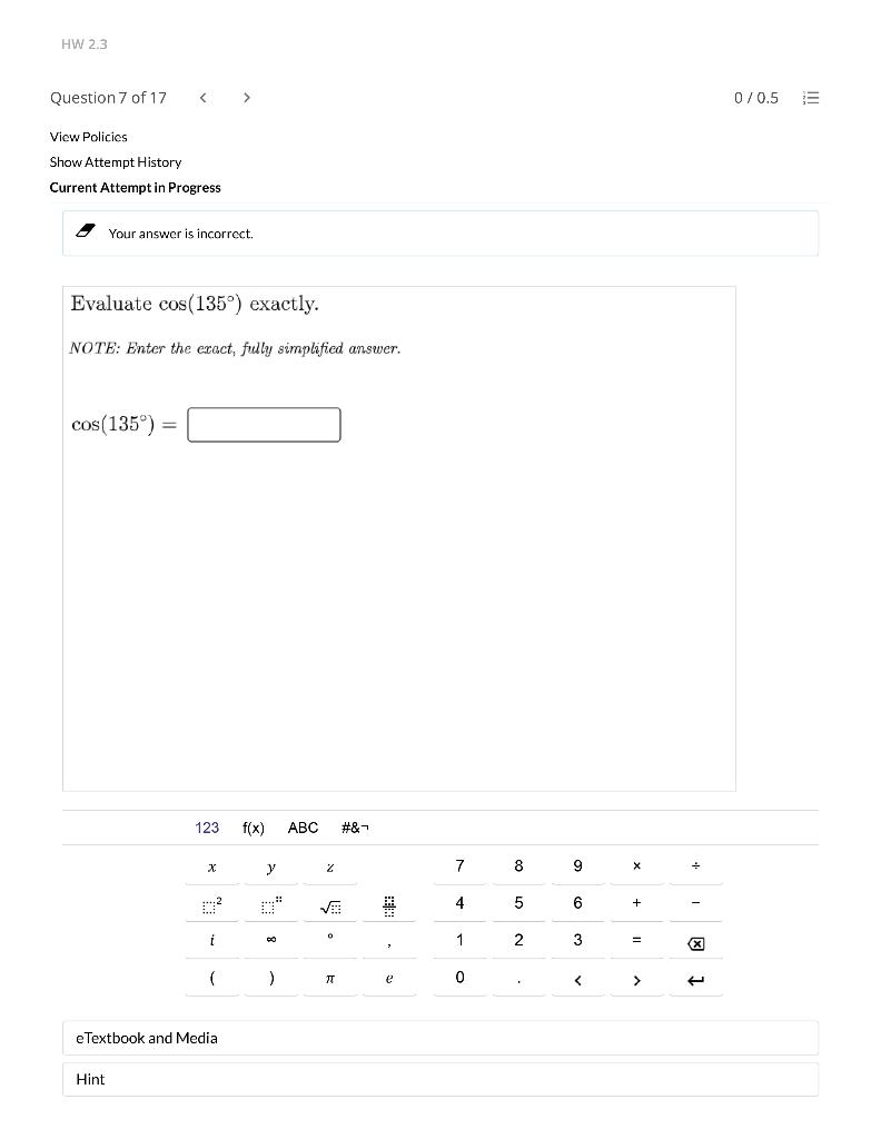 Solved HW 2.3 Question 7 of 17 0/0.5 View Policies Show | Chegg.com