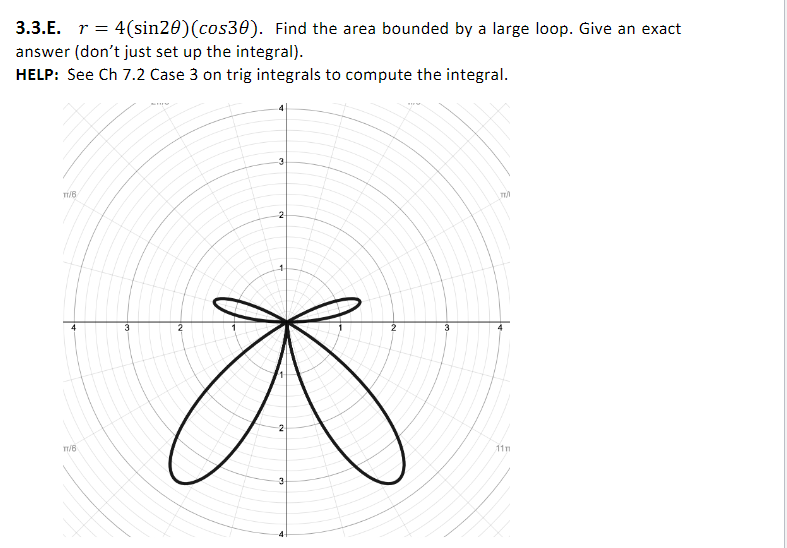 Solved 3.3.E. r=4(sin2θ)(cos3θ). Find the area bounded by a | Chegg.com