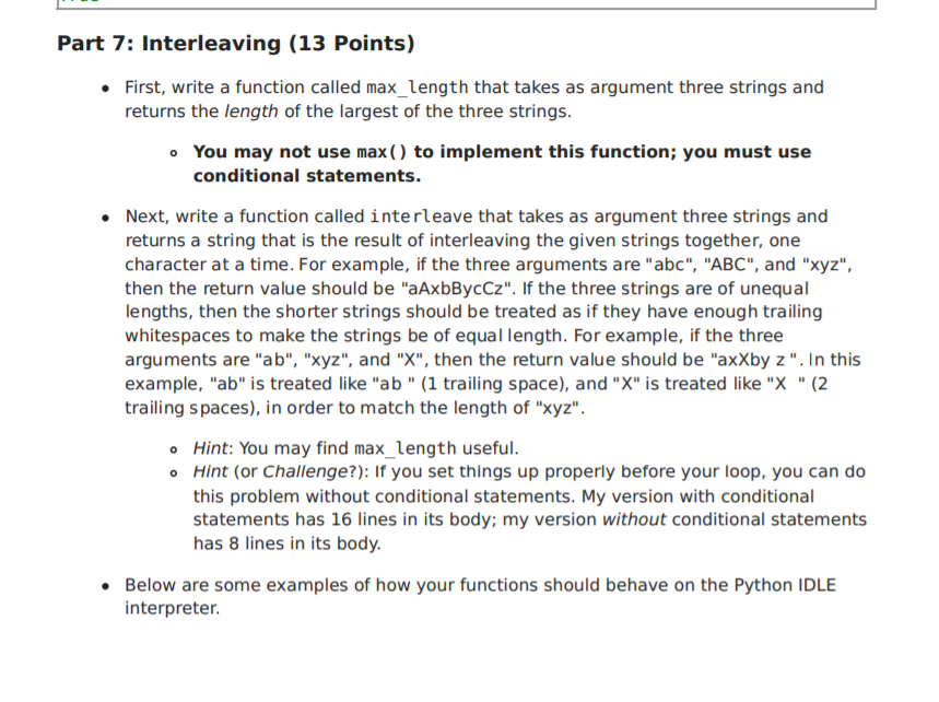 Solved Part 7: Interleaving (13 Points) • First, write a | Chegg.com