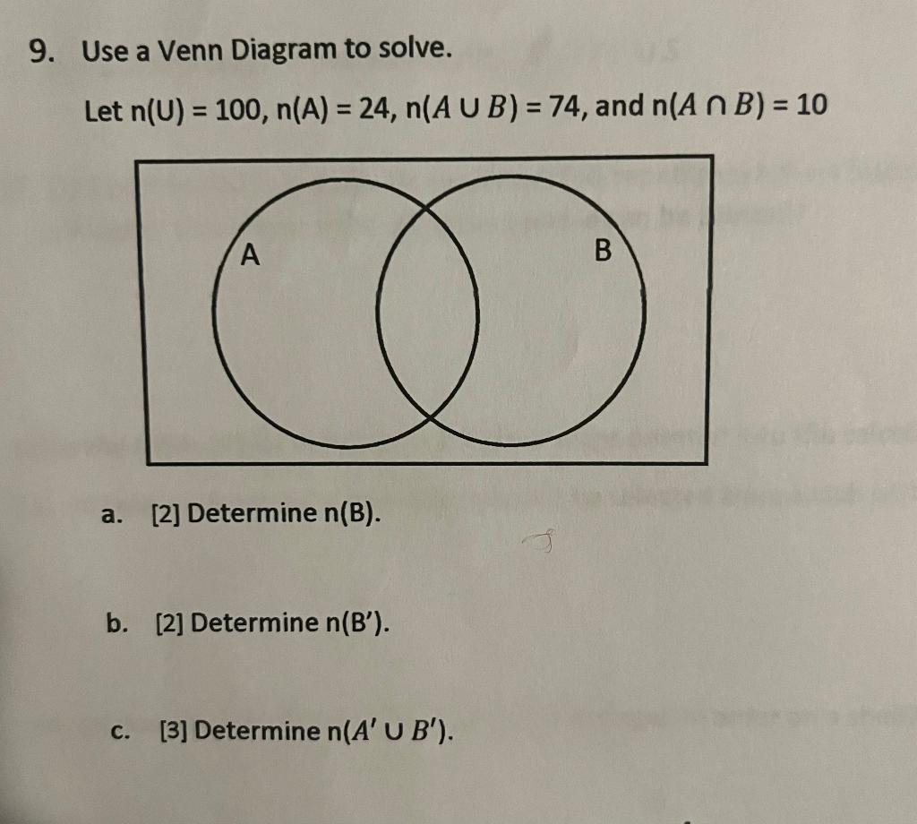 Solved 9. Use a Venn Diagram to solve. Let | Chegg.com