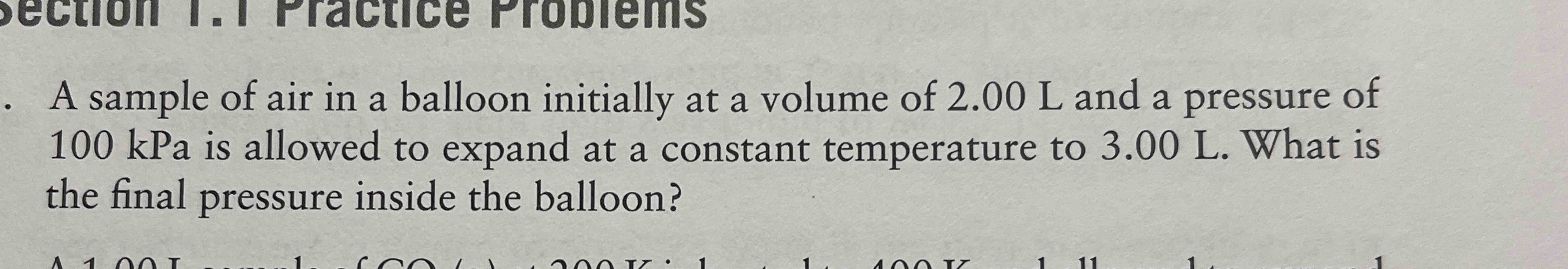Solved A sample of air in a balloon initially at a volume of | Chegg.com