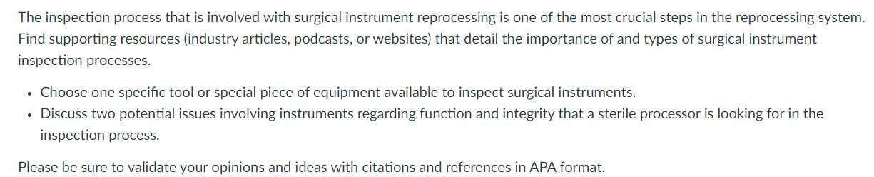 Solved The inspection process that is involved with surgical | Chegg.com