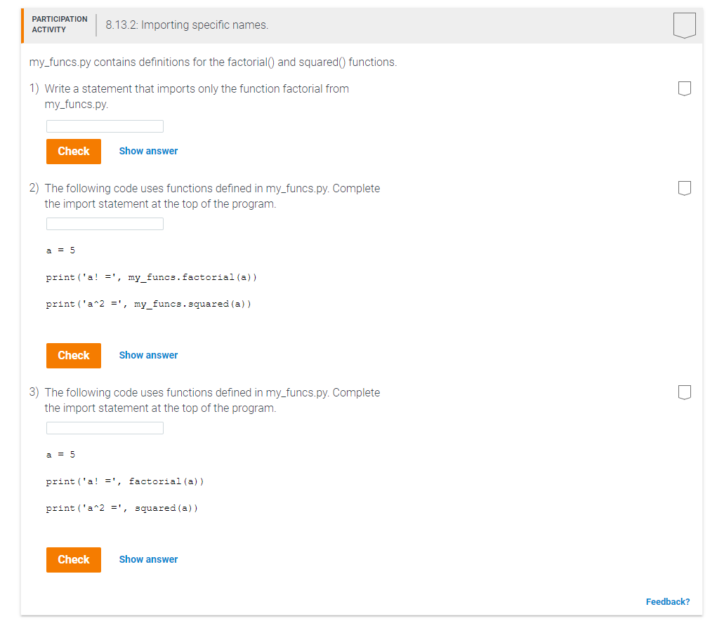 Solved PARTICIPATION ACTIVITY 8.13.2: Importing specific | Chegg.com