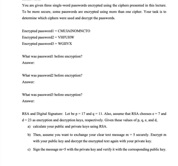 Solved You are given three single-word passwords encrypted | Chegg.com
