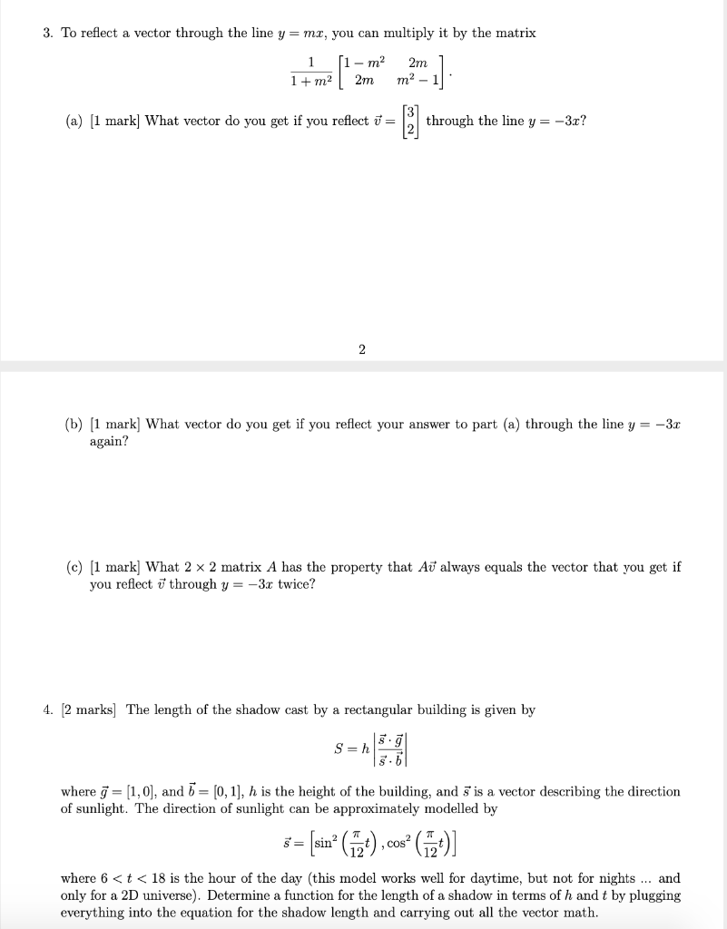 Solved 3. To reflect a vector through the line y = mr, you | Chegg.com
