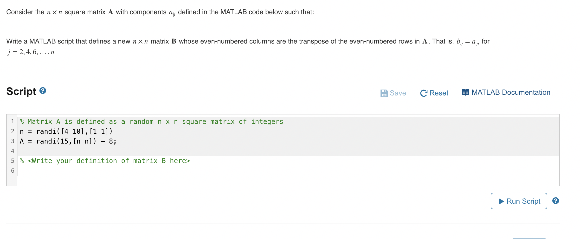Solved Consider the n×n square matrix A with components aij | Chegg.com