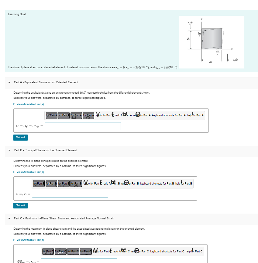 Solved The state of plane strain on a differential element | Chegg.com