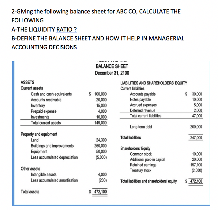 Solved 2-Giving the following balance sheet for ABC CO, | Chegg.com