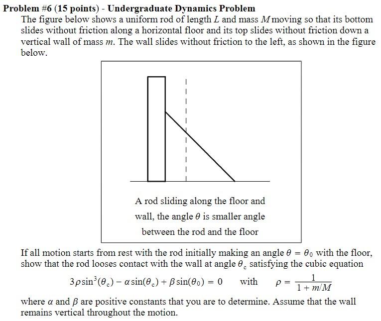 Problem #6 (15 points) - Undergraduate Dynamics | Chegg.com Problem #6 (15 points) - Undergraduate Dynamics | Chegg.com