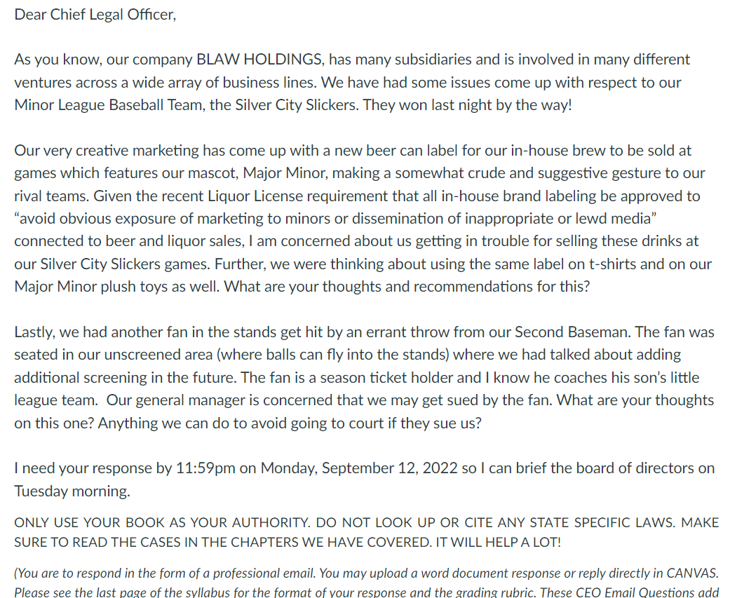 Dear Chief Legal Officer, As you know, our company | Chegg.com