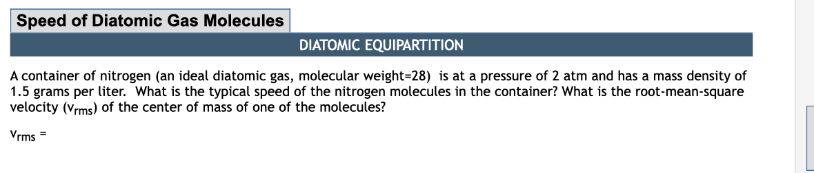 Solved Speed of Diatomic Gas Molecules DIATOMIC | Chegg.com