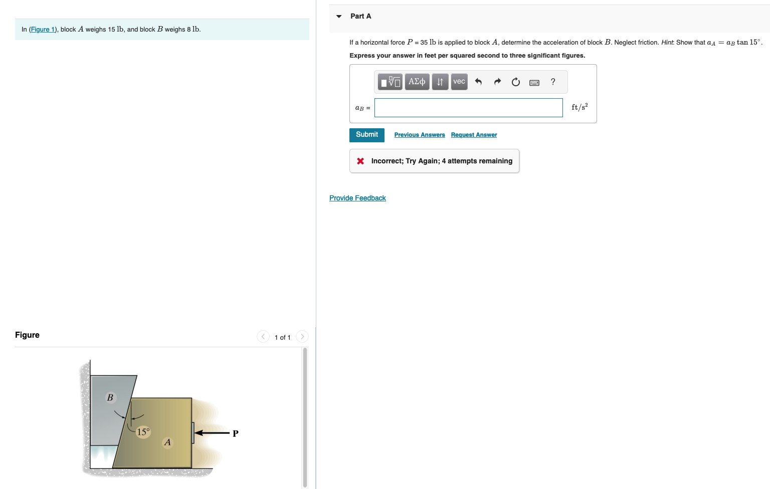 Solved In (Figure 1), block A weighs 15 lb, and block B | Chegg.com