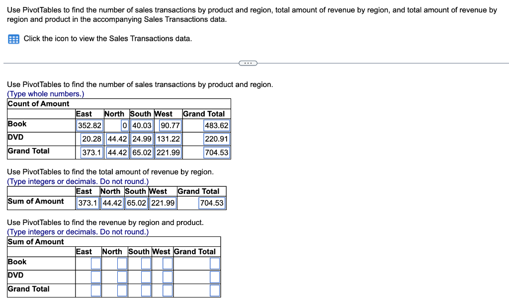 Solved Use PivotTables to find the number of sales | Chegg.com