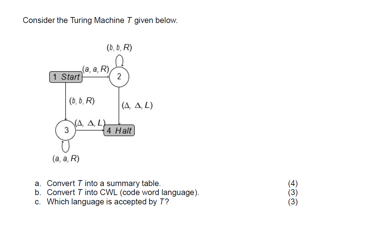 Solved Consider the Turing Machine T given below. a. Convert | Chegg.com