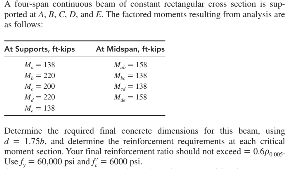 Solved A four-span continuous beam of constant rectangular | Chegg.com