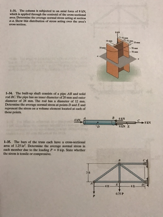 Solved The column is subjected to an axial force of 8 kN, | Chegg.com