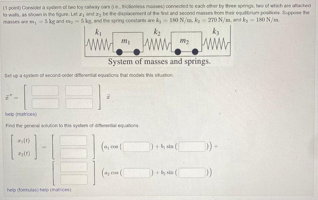 Solved (1 point) Consider a system of two toy railway cars | Chegg.com