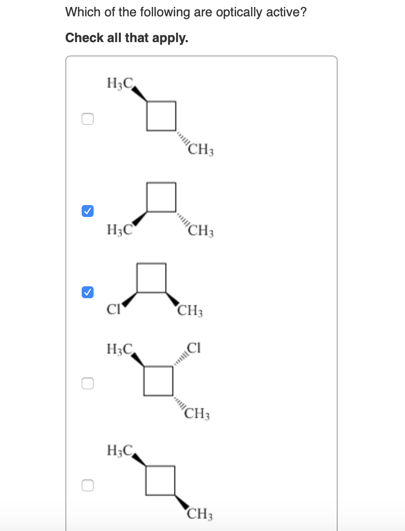 Solved Which of the following are optically active? Check | Chegg.com