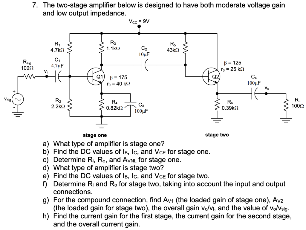 Solved The two-stage amplifier below is designed to have | Chegg.com