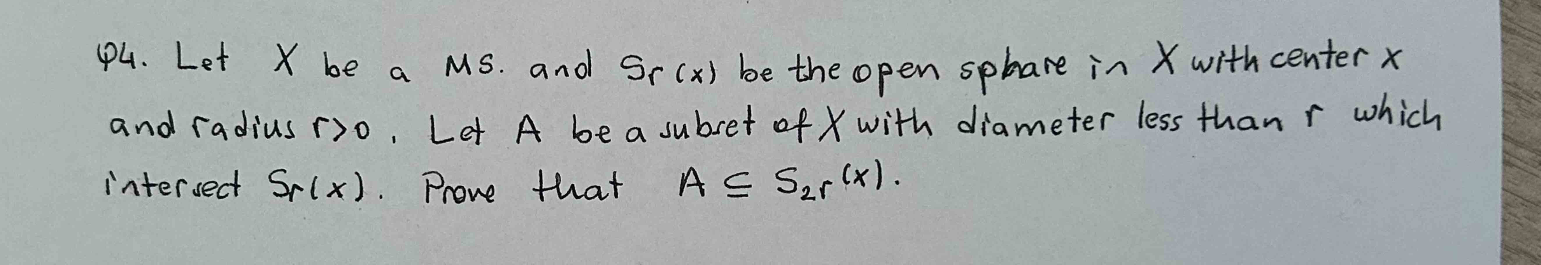 Solved Q4. ﻿Let x be a MS. ﻿and Sr(x) be ﻿the open sphare | Chegg.com